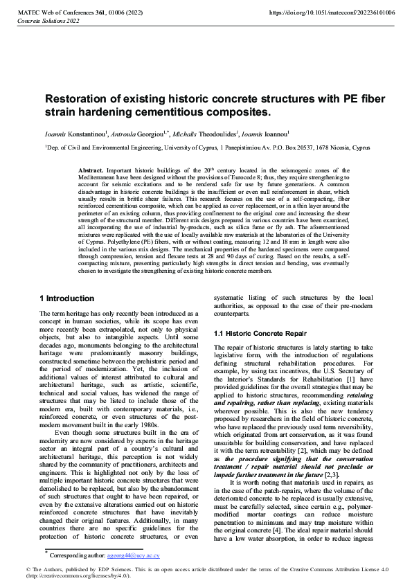 (PDF) Restoration of existing historic concrete structures with PE ...