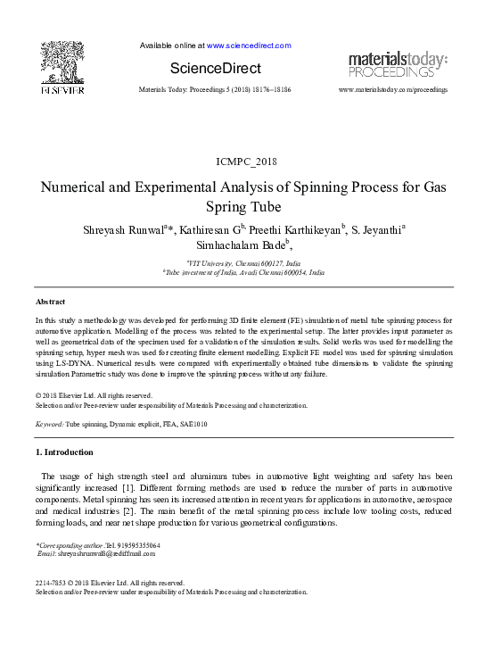 (PDF) Numerical and Experimental Analysis of Spinning Process for Gas ...