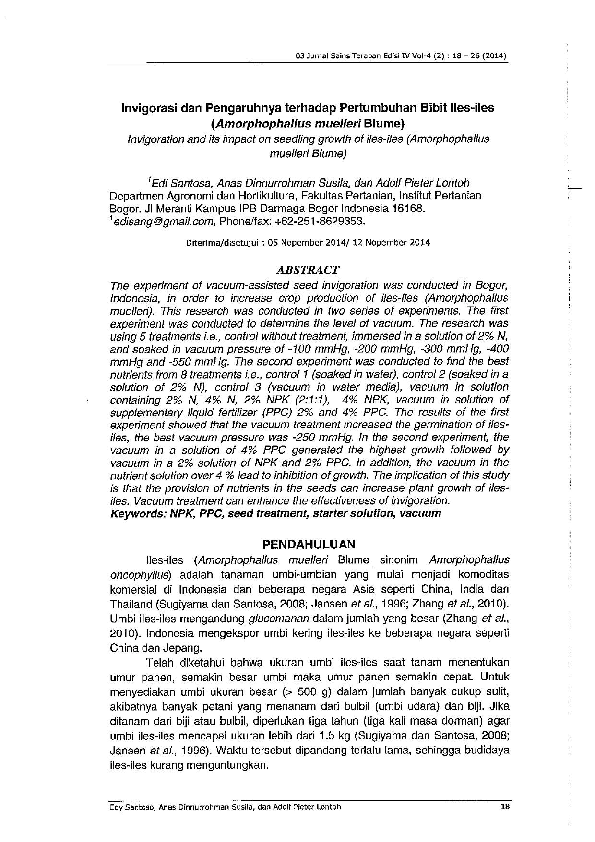 (PDF) Invigorasi dan Pengaruhnya Terhadap Pertumbuhan Bibit Iles-iles ...