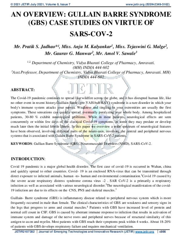(PDF) AN OVERVIEW: Guillain-Barré SYNDROME (GBS) CASE STUDIES ON VIRTUE ...