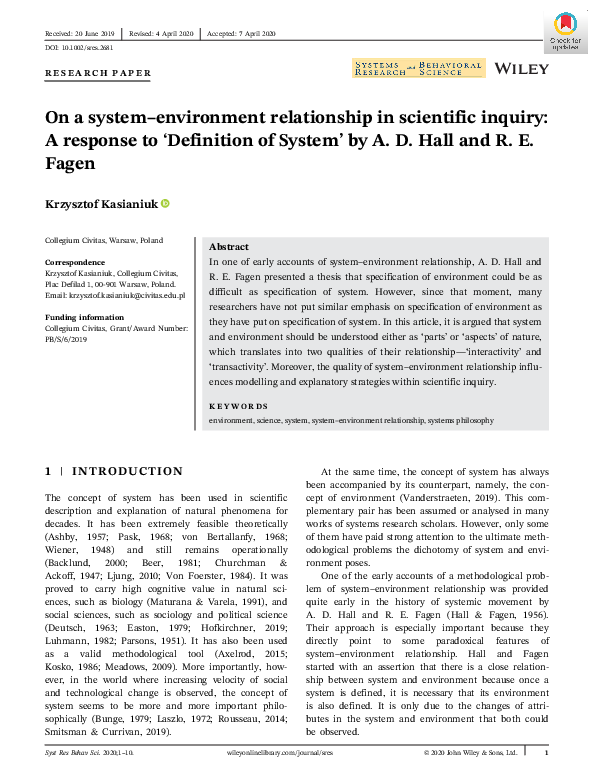 (PDF) On a system–environment relationship in scientific inquiry: A ...