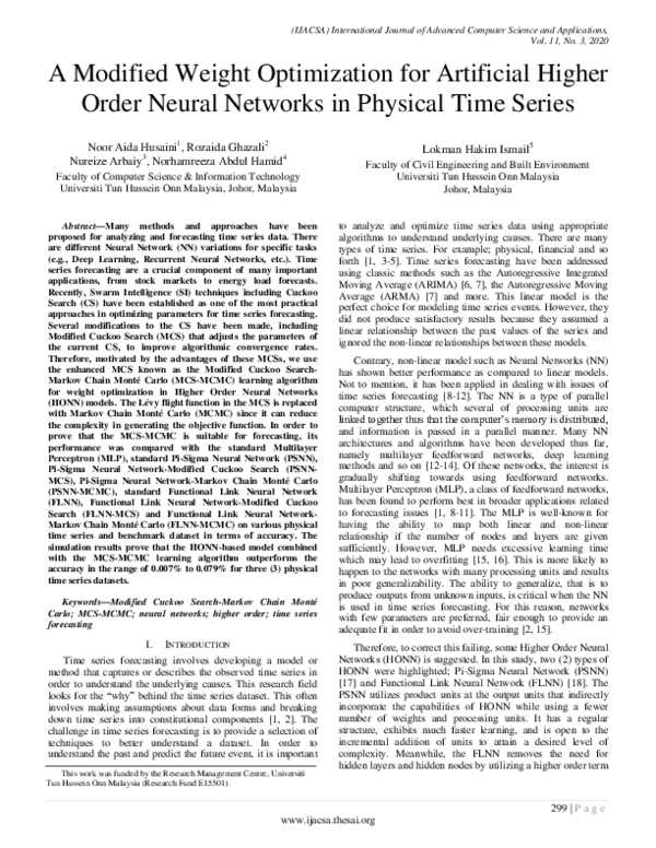 Pdf A Modified Weight Optimization For Artificial Higher Order Neural Networks In Physical