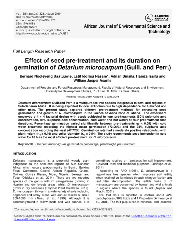(PDF) Effect of seed pre-treatment and its duration on germination of ...