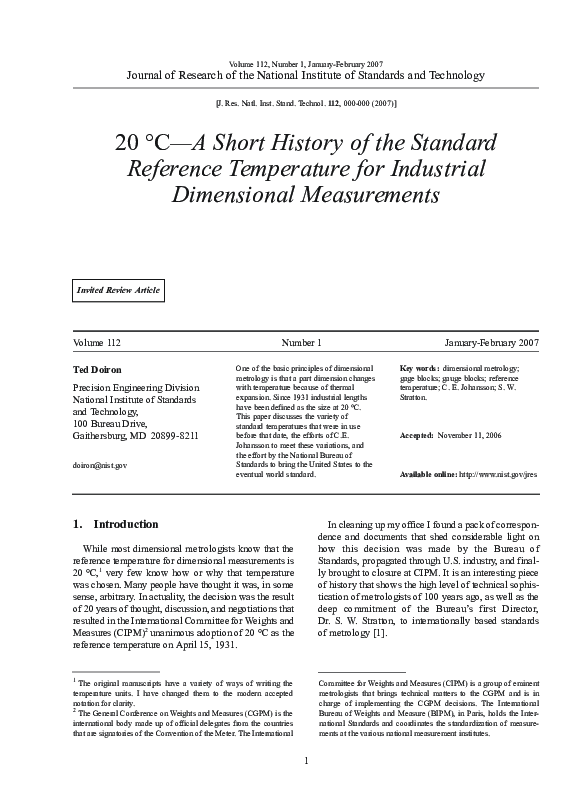 (PDF) 20 degrees C - A short history of the standard reference ...