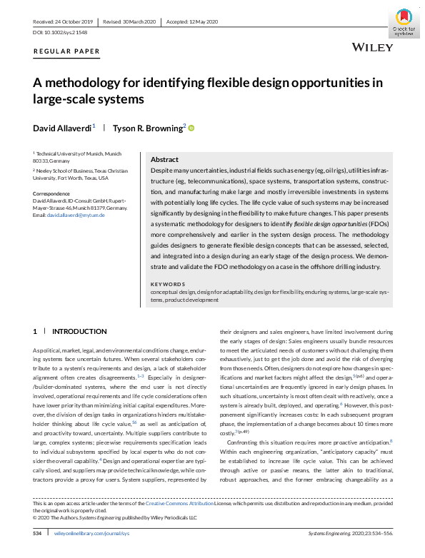 (PDF) A methodology for identifying flexible design opportunities in large‐scale systems | David ...