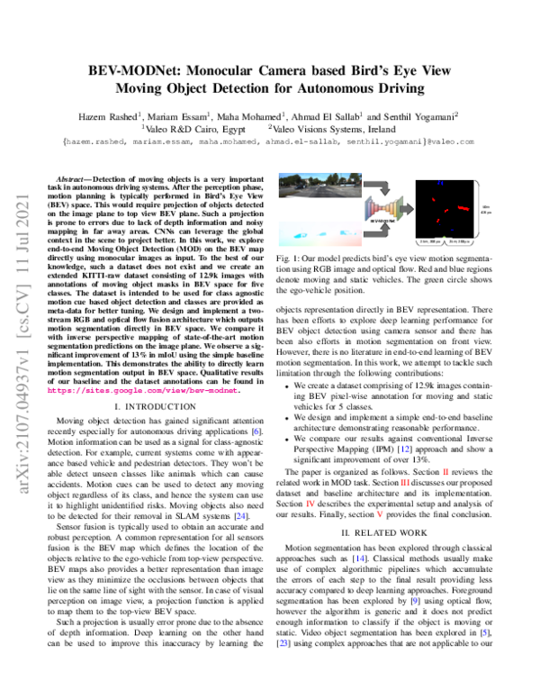 Pdf Bev Modnet Monocular Camera Based Birds Eye View Moving Object Detection For Autonomous