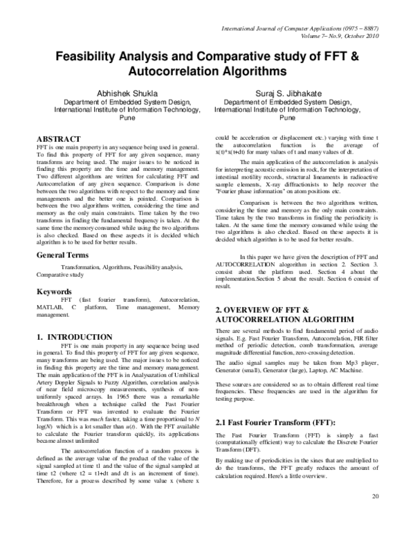 (PDF) Feasibility Analysis and Comparative study of FFT and Autocorrelation Algorithms