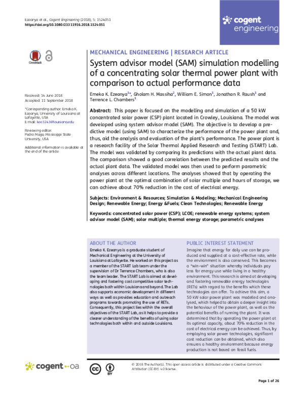 (PDF) System advisor model (SAM) simulation modelling of a ...