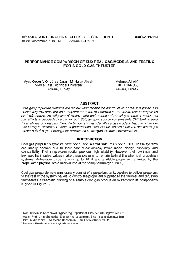 (PDF) Performance Comparison of SU2 Real Gas Models and Testing for a ...
