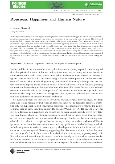 (PDF) Rousseau, Happiness and Human Nature