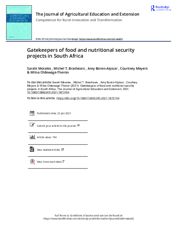 (PDF) Gatekeepers of food and nutritional security projects in South Africa