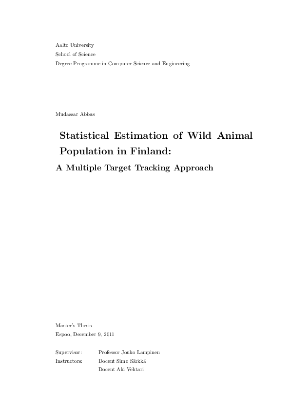 (PDF) Statistical Estimation of Wild Animal Population in Finland: A ...