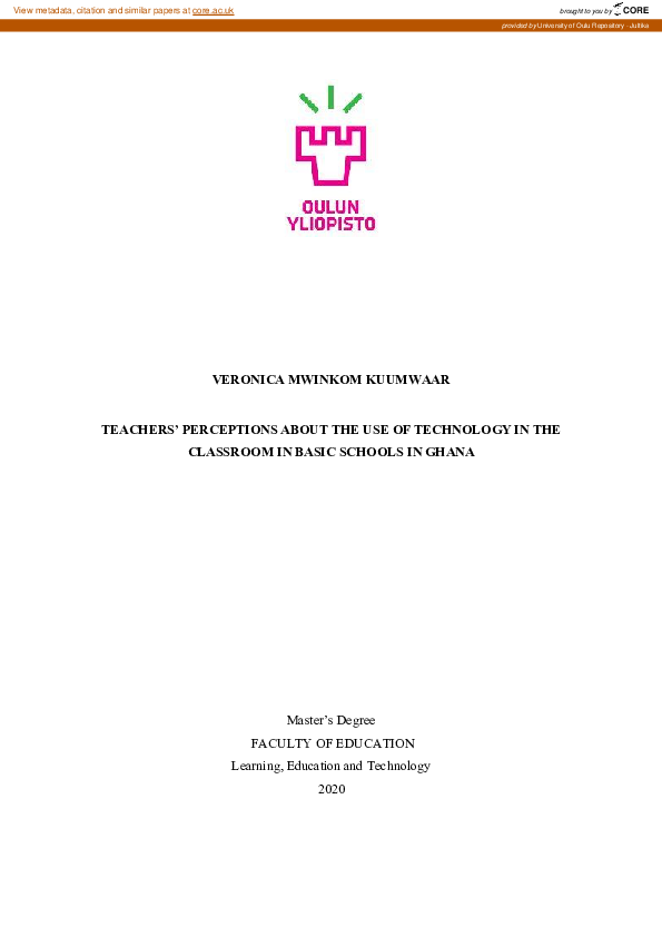(PDF) Teachers’ perceptions about the use of technology in the classroom in basic schools in Ghana