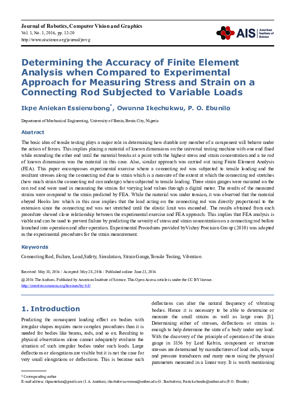 Pdf Determining The Accuracy Of Finite Element Analysis When Compared To Experimental Approach