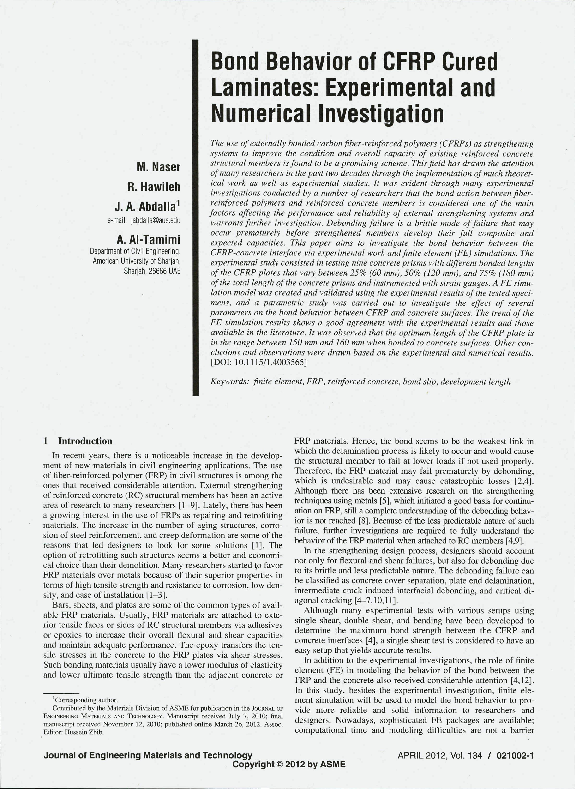 (PDF) Bond behavior of CFRP cured laminates: Experimental and numerical ...