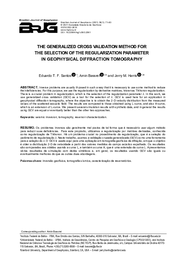(PDF) The Generalized Cross Validation Method for the Selection of Regularization Parameter in ...