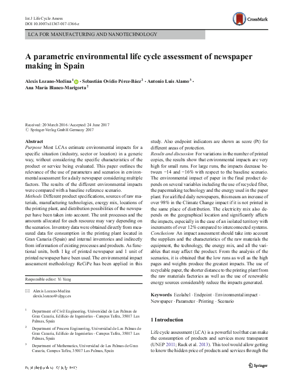 (PDF) A parametric environmental life cycle assessment of newspaper ...