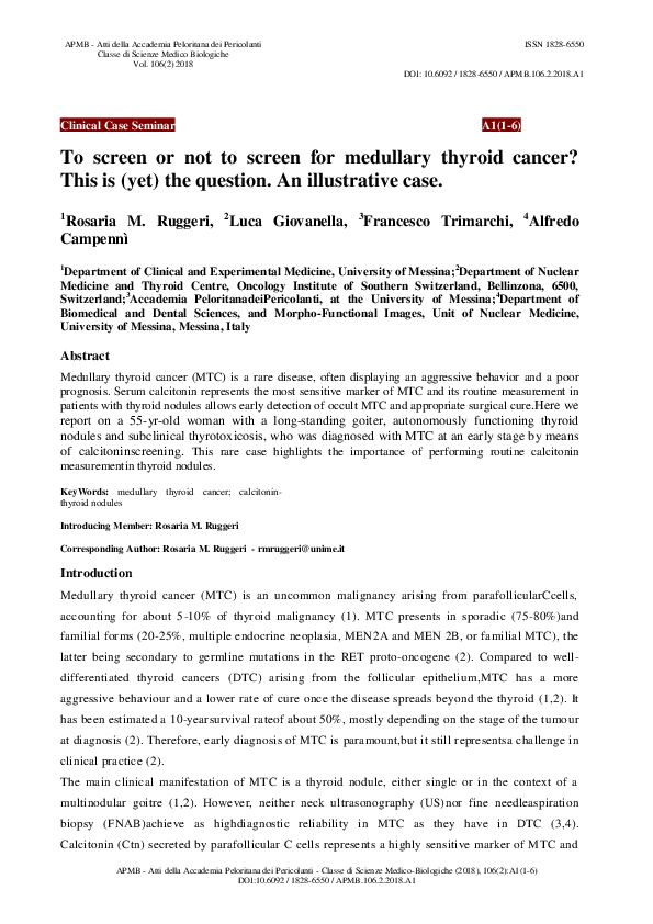 (PDF) To screen or not to screen for medullary thyroid cancer? This is ...