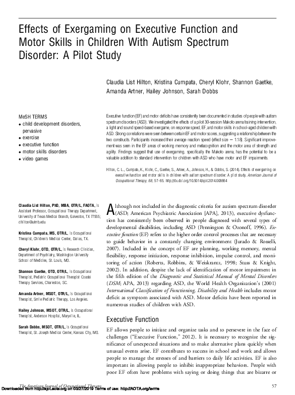 (PDF) Effects of Exergaming on Executive Function and Motor Skills in Children With Autism ...