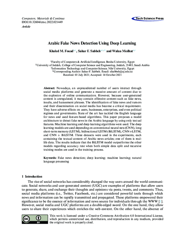 (PDF) Arabic Fake News Detection Using Deep Learning (PDF) Arabic Fake News Detection Using Deep Learning