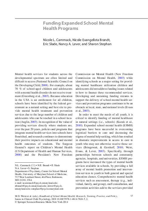 (PDF) Funding Expanded School Mental Health Programs