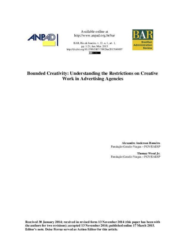 (PDF) Bounded creativity: understanding the restrictions on creative ...