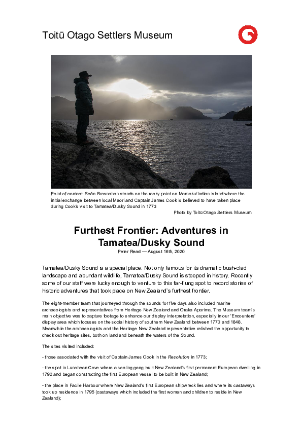 (PDF) FURTHEST FRONTIER Stories from Tamatea/Dusky Sound EP1: 'DUSKEY ...