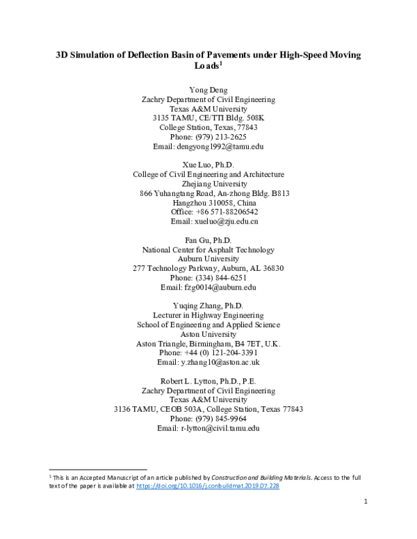 (PDF) 3D simulation of deflection basin of pavements under high-speed ...