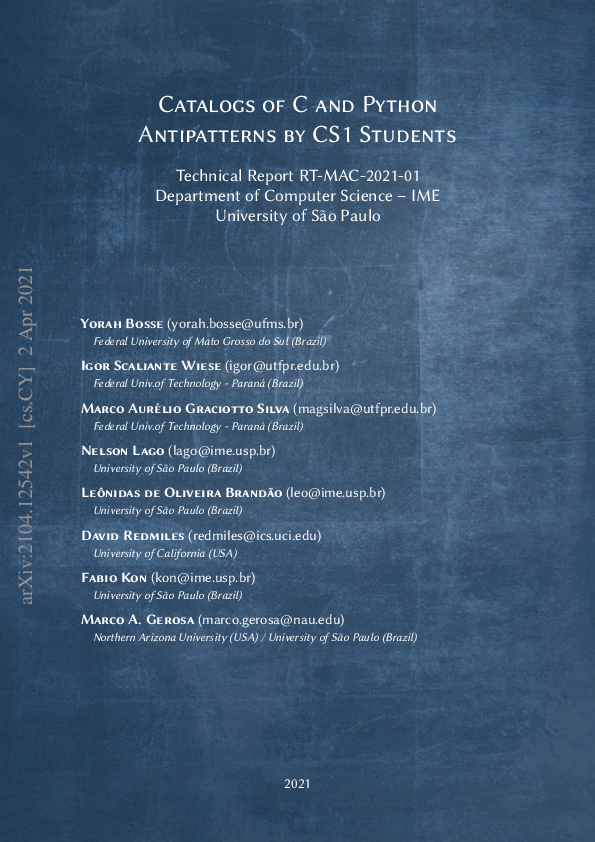 (PDF) Catalogs of C and Python Antipatterns by CS1 Students