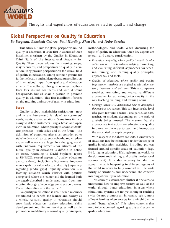 (PDF) Global Perspectives on Quality in Education