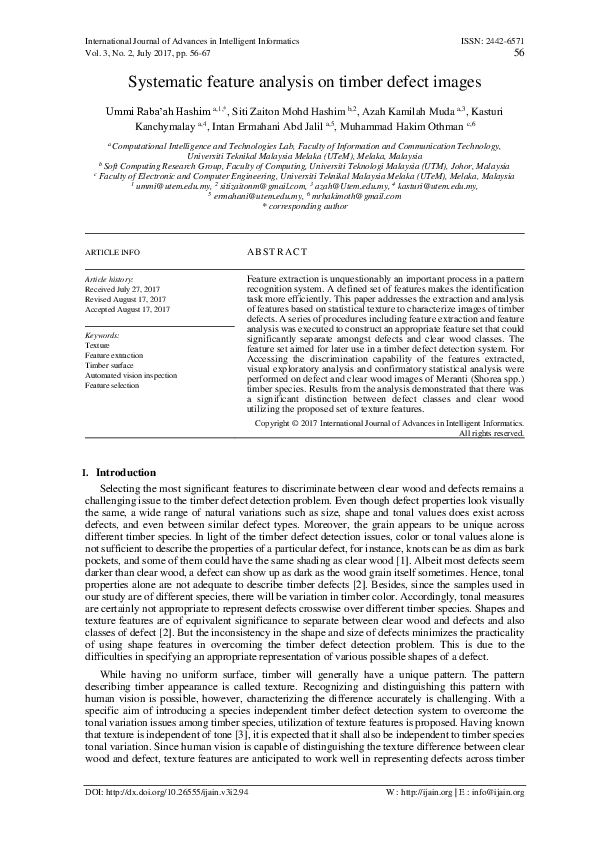 (PDF) Systematic feature analysis on timber defect images