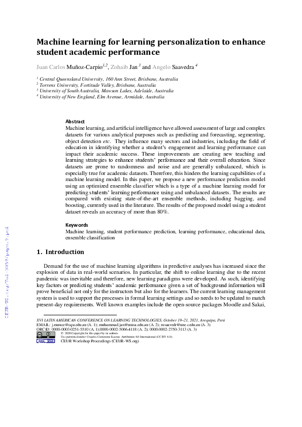 (PDF) Machine Learning for Learning Personalization to Enhance Student ...