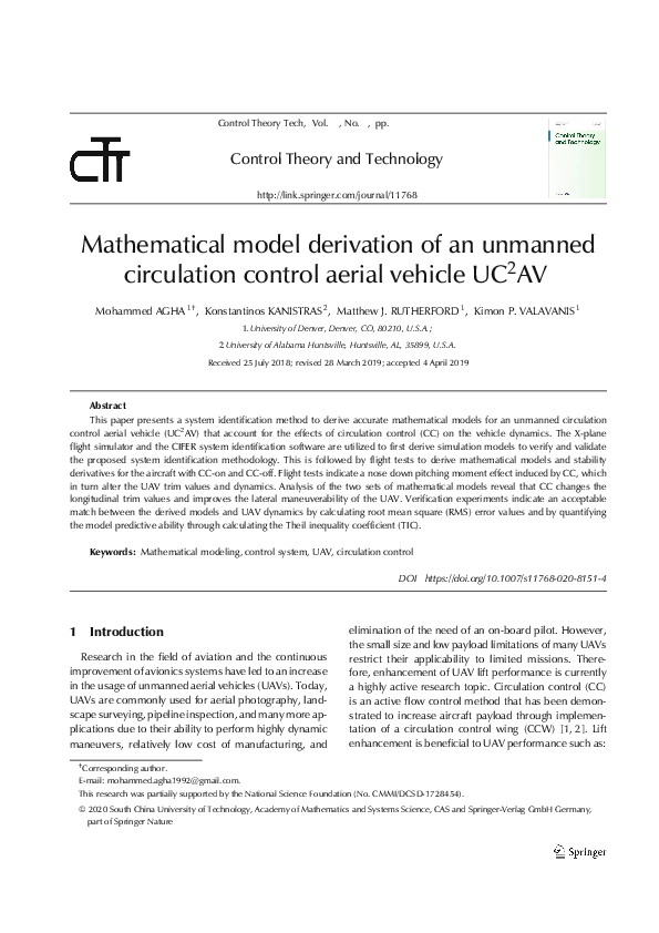 (PDF) Mathematical model derivation of an unmanned circulation control aerial vehicle UC2AV