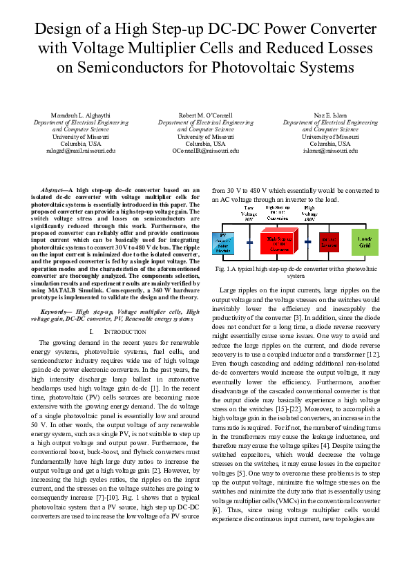 (PDF) Design of a High Step-up DC-DC Power Converter with Voltage Multiplier Cells and Reduced ...