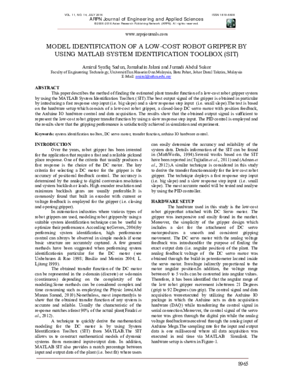 Pdf Identifying Low Cost Robot Gripper Dynamics
