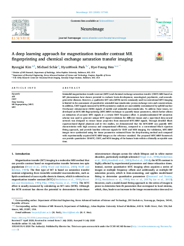 (PDF) A deep learning approach for magnetization transfer contrast MR ...