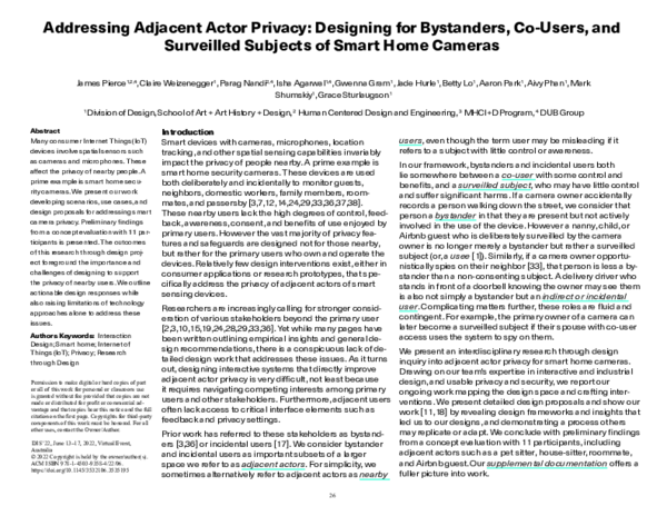 (PDF) Addressing Adjacent Actor Privacy: Designing for Bystanders, Co ...