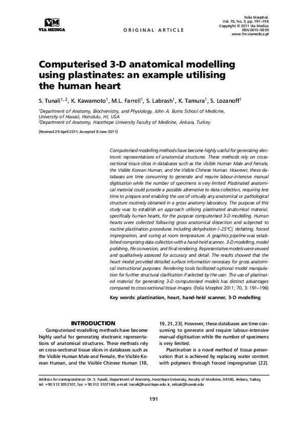 (PDF) Computerised 3-D anatomical modelling using plastinates: an ...