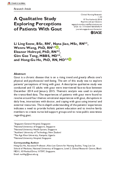 (PDF) A Qualitative Study Exploring Perceptions of Patients With Gout