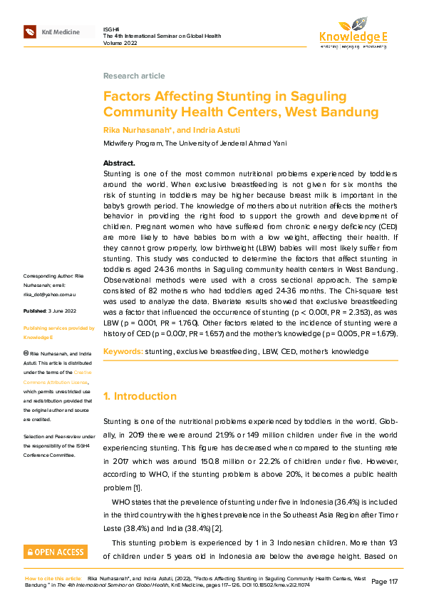 (PDF) Factors Affecting Stunting in Saguling Community Health Centers ...