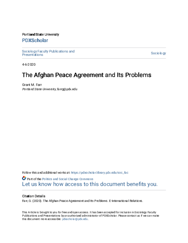 (PDF) The Afghan Peace Agreement and Its Problems