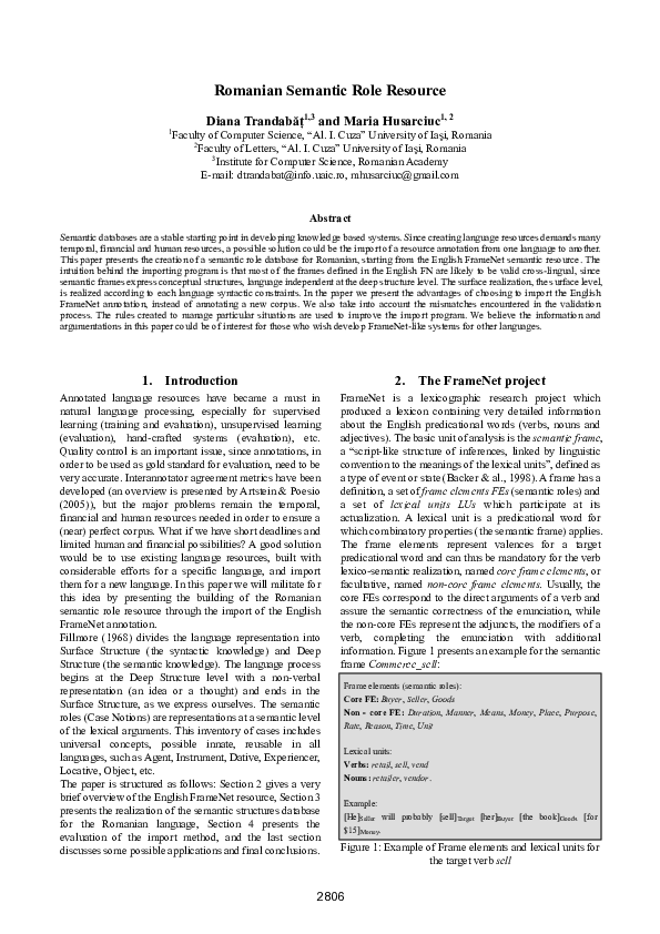 (PDF) Romanian Semantic Role Resource