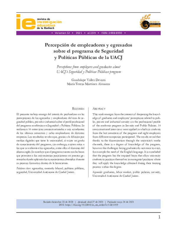 (PDF) Percepción de empleadores y egresados sobre el programa de Seguridad y Políticas Públicas ...