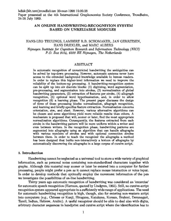 (PDF) An On-Line Handwriting-Recognition System Based on Unreliable ...