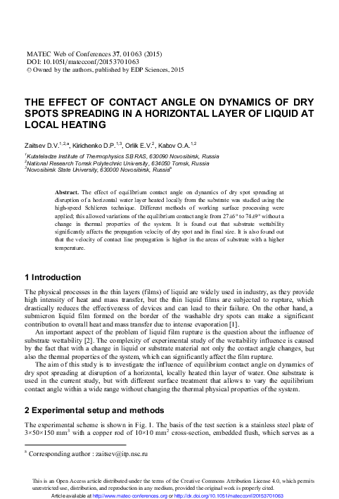 (PDF) The Effect of Contact Angle on Dynamics of Dry Spots Spreading in ...