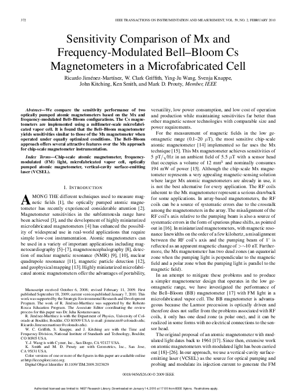 (PDF) Sensitivity Comparison of Mx and Frequency-Modulated Bell–Bloom ...