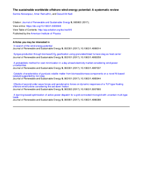 (PDF) The sustainable worldwide offshore wind energy potential: A ...