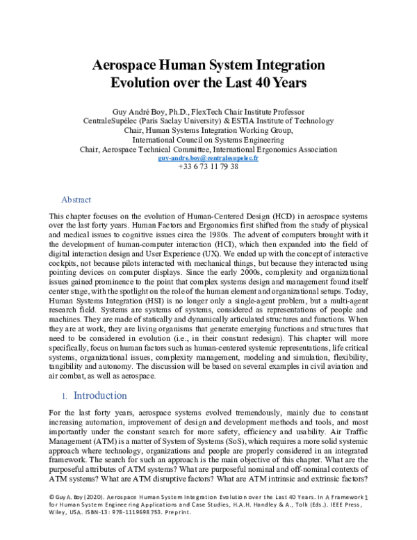 (PDF) Aerospace Human System Integration Evolution over the Last 40 Years