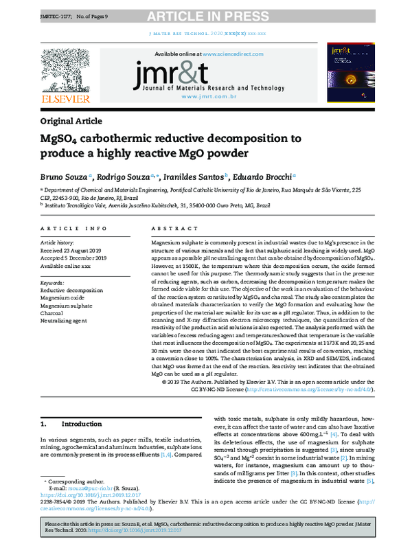 (PDF) MgSO4 carbothermic reductive decomposition to produce a highly ...