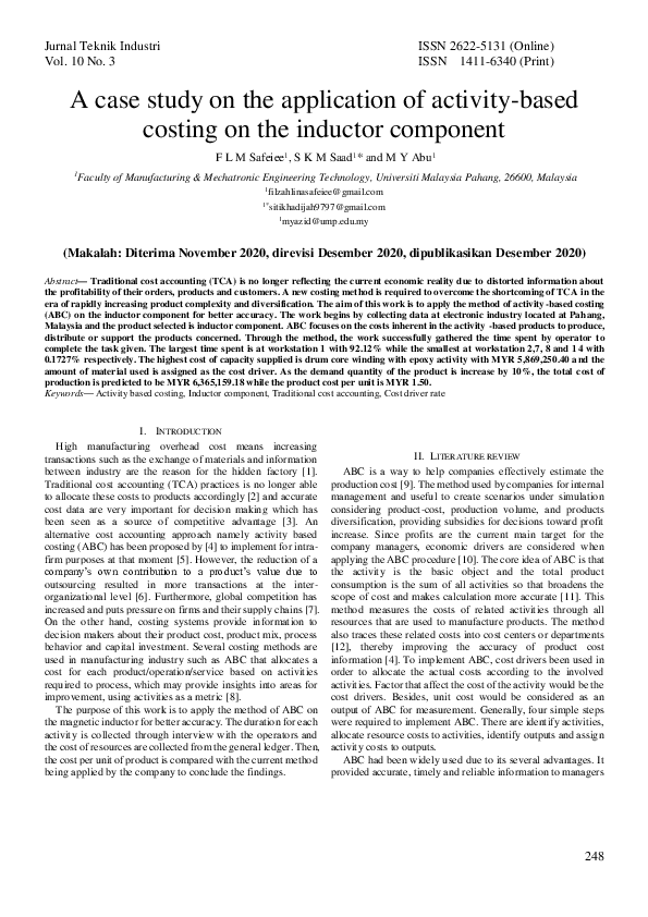 (PDF) A case study on the application of activity-based costing on the ...